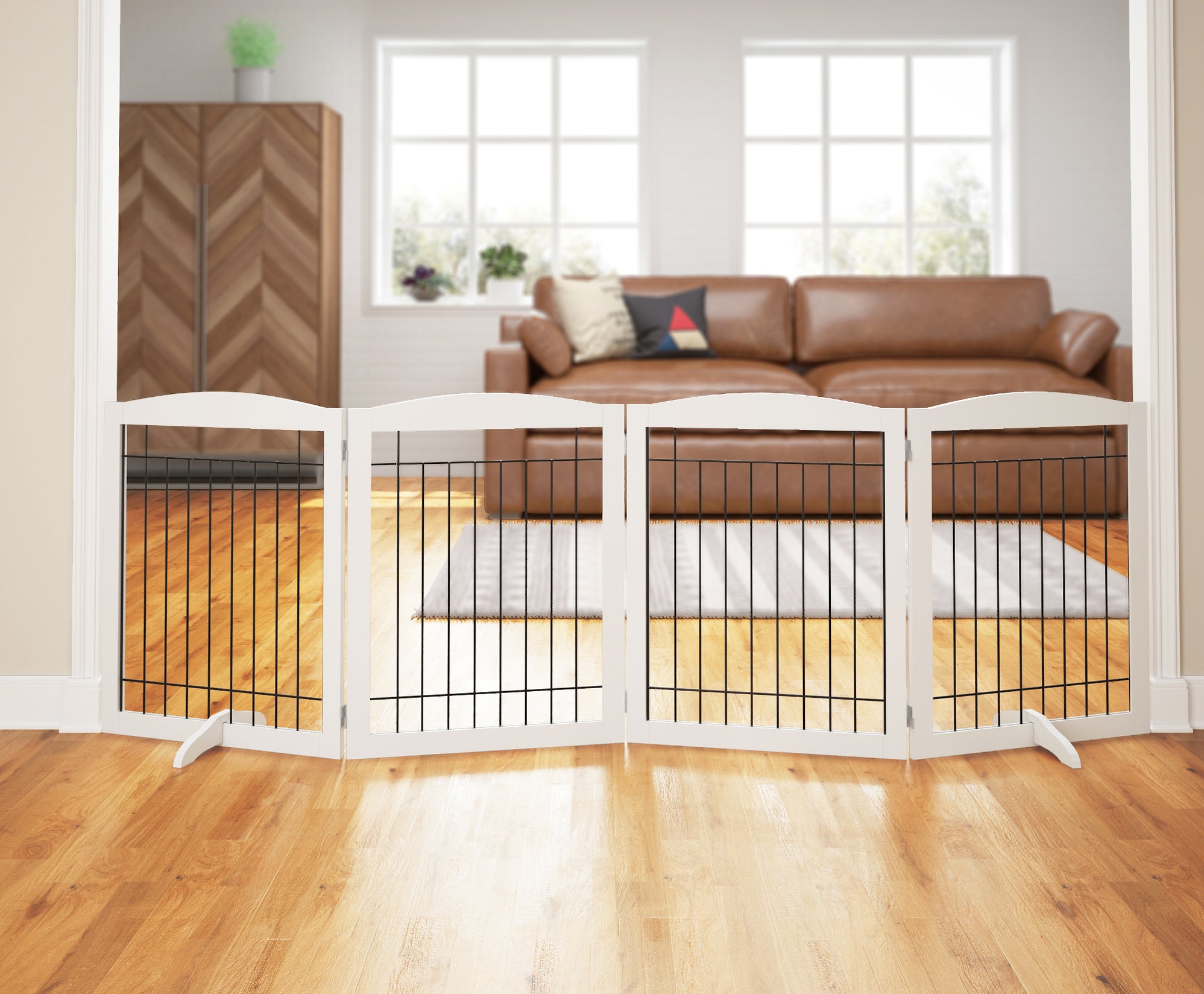 PAWLAND 24In 4-Panel Steel Wire Pet Gate White & Espresso– spirichhome