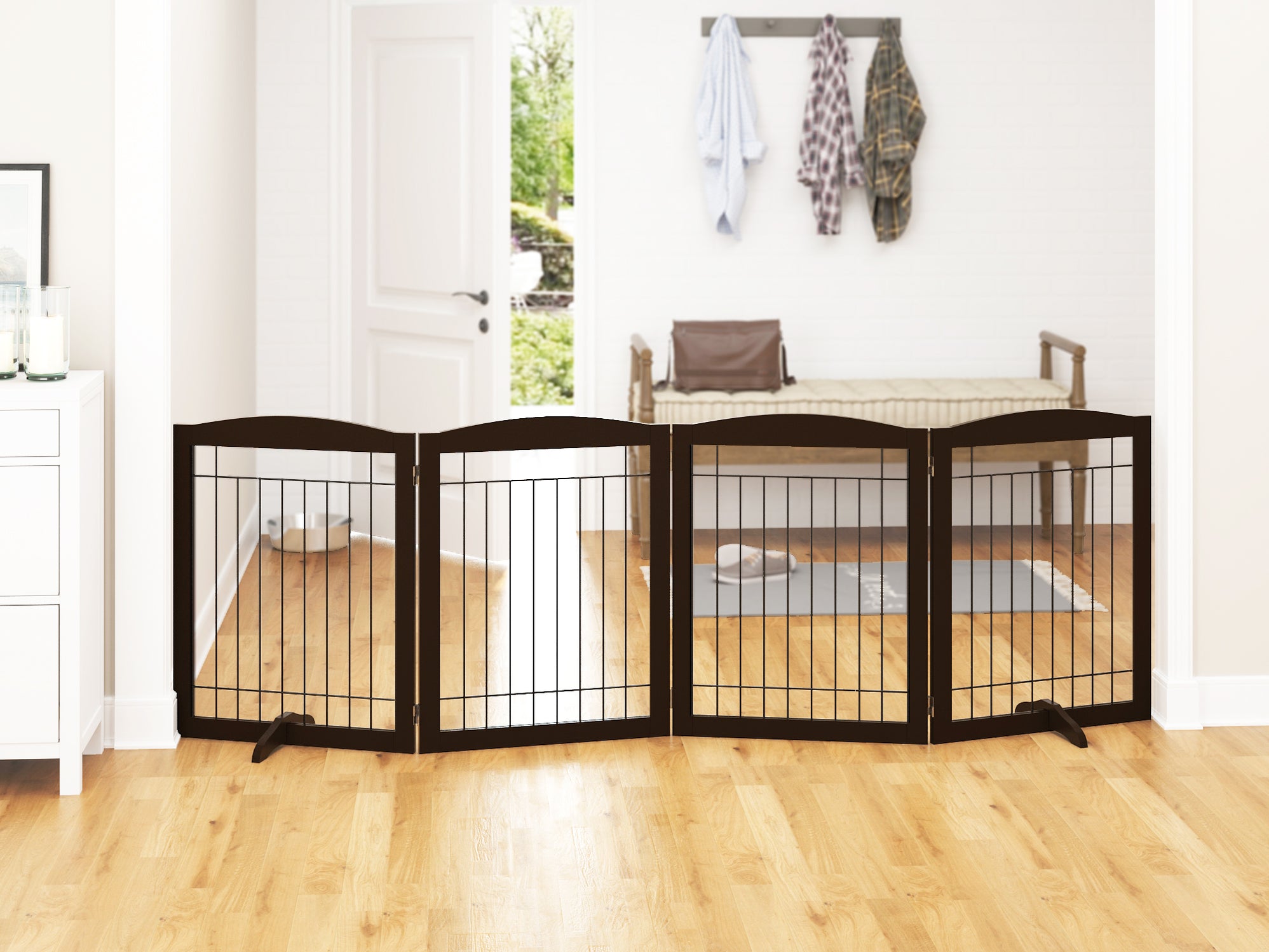 PAWLAND 24In 4-Panel Steel Wire Pet Gate White & Espresso– spirichhome